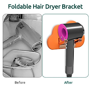 2 Pack Universal Hair Dryer Holder Wall Mounted, Blow Dryer Hanger Wall Mount for Hair Dryer Hook with Plug&Cord Organizer Self Adhesive for Cabinet Bathroom(Orange and Green)