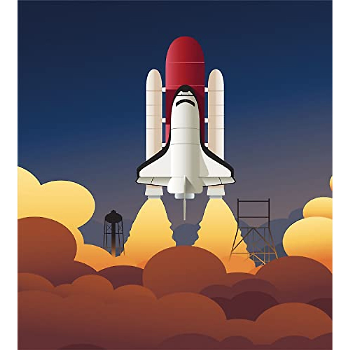 Lunarable Shuttle Duvet Cover Sets, Pattern of Spaceship Launching Far into Space, Bedding Set with 2 Duvet Covers & 2 Pillowcases, 2 Pack Twin Size, Night Blue Multicolor