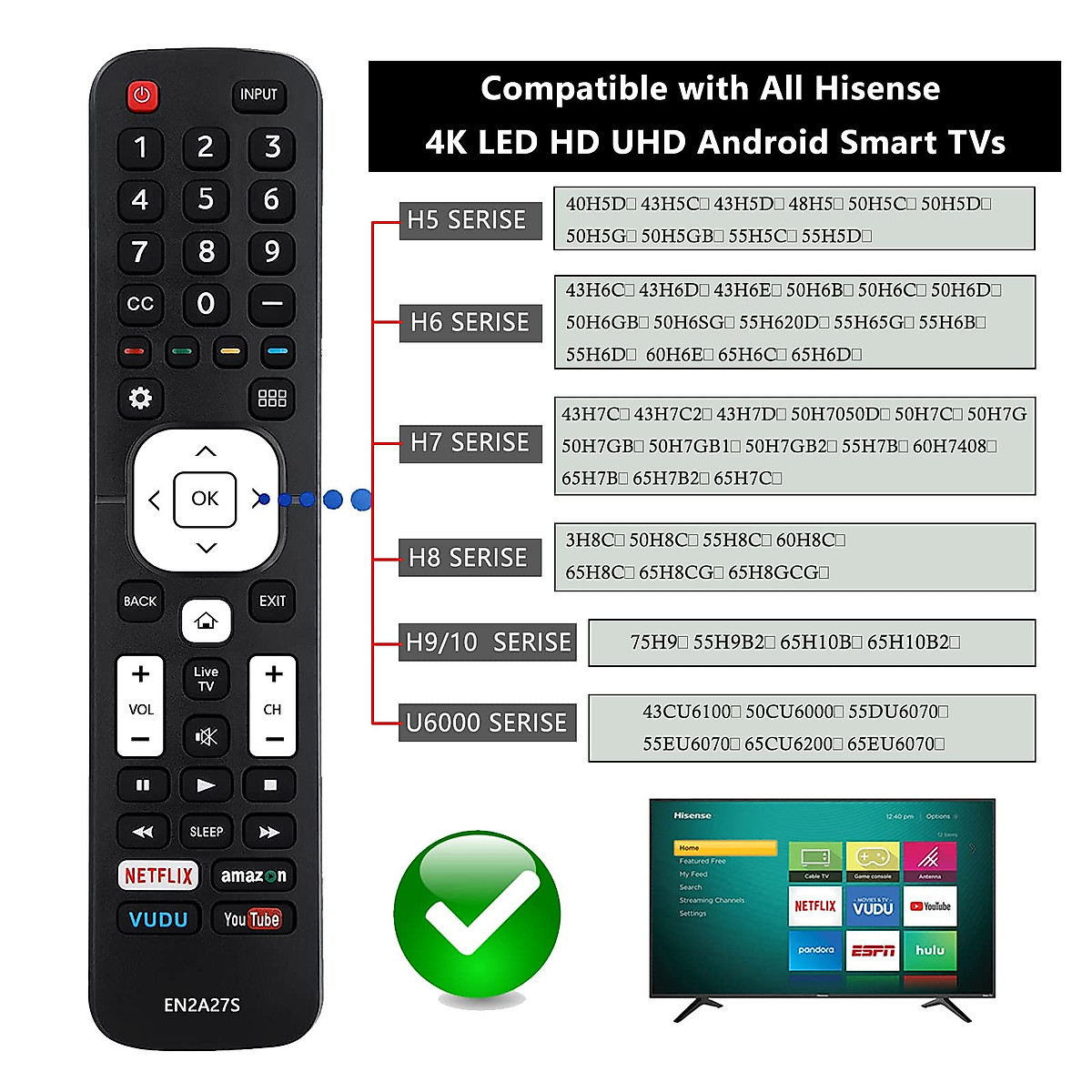 for Hisense Android TV Remote Control Compatible with All Hisense 4K LED HD UHD Android Smart TVs