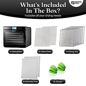 Magic Mill Food Dehydrator Machine - Easy Setup, Digital Adjustable Timer, Temperature Control | Keep Warm Function | Dryer for Jerky, Herb, Meat, Beef, Fruit and To Dry Vegetables | Over Heat Protection | 7 Stainless Steel trays
