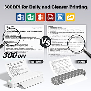 Itari P831 White Bluetooth Thermal Transfer Printer Kit, Portable Printers Wireless for Travel, 300DPI Inkless Printer with 2 Roll Exclusive Thermal Transfer Ribbon