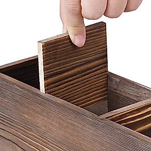 WuGeShop Wood Remote Control Holder 4 Compartments, Rustic Wooden Table TV Remote Caddy, Multi-use Desktop Remote Storage Organizers for Controller, Pencils, Pens, Phones