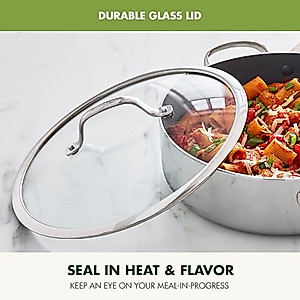 GreenPan Valencia Pro Stainless Steel 5QT Saute Pan with Lid, Induction Mirrored Tri-Ply, Ceramic Nonstick PFAS-Free PFOA- Free Coating, Multi Clad Pan, Induction, Dishwasher Safe, Oven & Broiler Safe