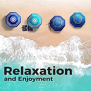 OCOOPA Beach Umbrella UV 50+, 6.5ft Umbrella with Sand Anchor & Aluminum Pole, Portable Beach Umbrella with Carry Bag for Beach Patio Garden Pool Backyard (Blue & White, 6.5 FT Umbrella)