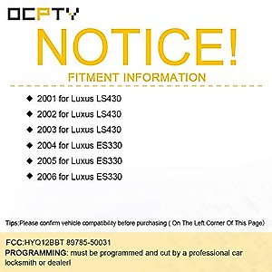 OCPTY 1X Flip Key Entry Remote Control Entry Remote Key Fob Transponder Ignition Key fit for 01 02 03 04 05 06 for L uxus LS430 ES330 HYQ12BBT 89785-50031