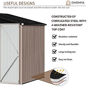 Oneinmil Outdoor Storage Shed 8x6 FT, Metal Tool Shed with Lockable Door, Metal Shed Garbage Can, Storage House for Backyard, Garden, Patio, Lawn, Brown