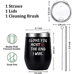 OEAGO Valentines Day Gifts for Him Her Men Women Funny Cups Wine Black Tumbler with Lid I Love You Most The End I Win Anniversary Christmas Birthday Gifts for Husband Boyfriend Girlfriend Wife