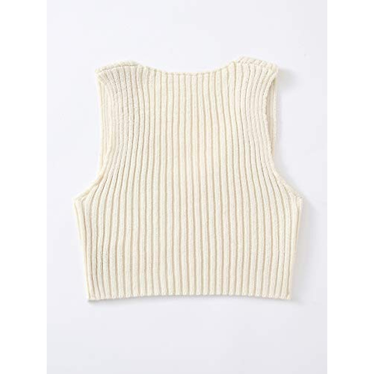 SweatyRocks Women's V-Neck Ribbed-Knit Sleeveless Crop Vest Tank Top Beige S