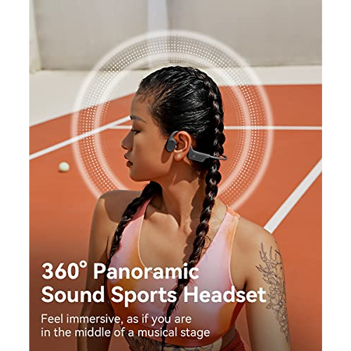 Bone Conduction Headphones Wireless Open Ear Headphones Bluetooth Earbuds with IP67 Waterproof Workout Headphones Built-in Mic Sport Air Conduction Headphones for Running Cycling (Black)