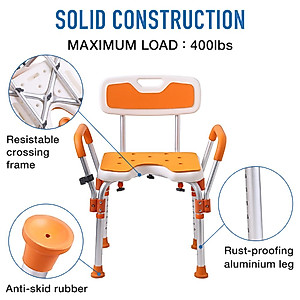 Shower Chair for Inside Shower, Japard 400 lbs Heavy Duty Bath Chair with Arms and Shower Head Holder, Medical Shower Seat, Bath Stool Safety Shower Bench for Elderly