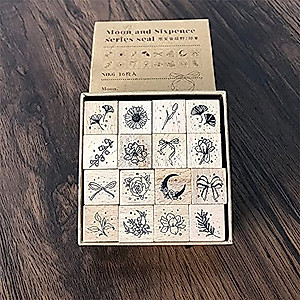 16Pcs Wooden Mounted Rubber Stamps Wood Rubber Stamp Set for Art and Craft DIY Card Making Scrapbooking