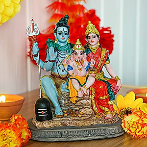 India God Shiva Family Statue - 6.1”H Hindu Idols Shiva Family Sculpture Shiva Ganesh Shiva Parvati Murti Moorti Pooja Idol Diwali Gifts Puja Gifts Home Office Temple Mandir Altar Decor