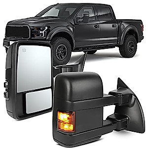 OCPTY A Pair of Towing Mirrors Replacement Fit For 1999-2007 for Ford for F250/for F350/for F450/for F550 Super Duty Pickup Tow Mirrors Power Adjusted Heated Turn Signal Light Black Housing