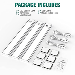 Under Cabinet Lights 47 LEDs, 12 inch Slim Motion Sensor Closet Lights, 3 Pack Wireless Night Lights Lighting, USB Rechargeable Under Counter Lights for Kitchen, Wardrobe, Hallway, Stairway