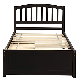 Twin Size Wood Platform Bed Frame with Headboard and 2 Underbed Storage Drawers,No Box Spring Needed, Noise Free,Espresso