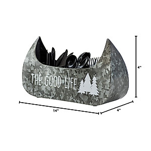 Boston Warehouse 55169 Canoe Shaped Galvanized Metal Flatware Caddy, 14 Inch, The Good Life