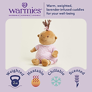 warmies Microwavable & Weighted Stuffed Animals, Baby Girl Darker Skin - Heated Stuffed Animal Plushie for Warmth & Comfort - Soft Plush Toys for Adults & Children (Boys, Girls, Babies & Toddlers)