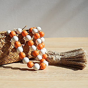Meplait Wood Bead Garland,39in Farmhouse Beads with Tassels Boho Beads for Tiered Tray Decorative Beads Home Decor（Orange & Natural）