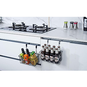 JUNCHU CHERRY 2 Pack The Cabinet Door Organizer, Hanging Wall Mount Storage Wire Basket,Grid Storage Basket for Kitchen,Pantry Bathroom,Cabinet,Chrome