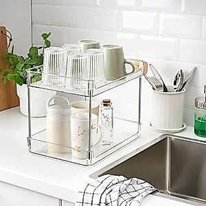 Hudgan 2-tier Clear Plastic Cabinet Organizer Shelf, Acrylic Bathroom Counter Organizer Trays