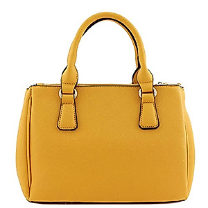 2pcs Set Classic Triple Zip Top Handle Small Satchel Bag with Zip Around Wallet (Mustard)