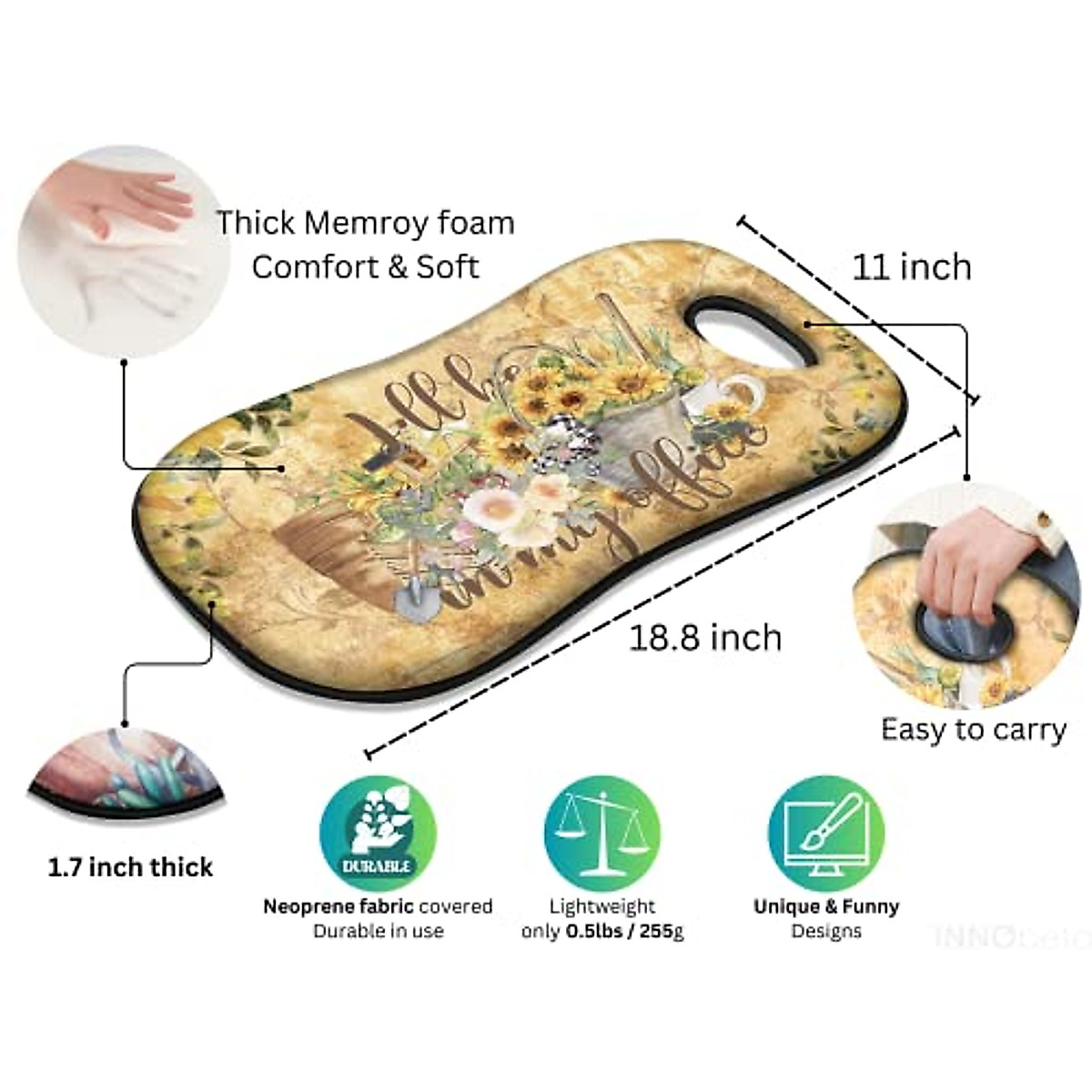 InnoBeta Kneeling Pad with Handle, Kneeling Pad for Gardening, Extra Thick & Soft Memory Foam Cushion, 18.9" x 11" x 1.75", Gardening Gifts, Yellow - I'll Be in The Office