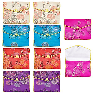 NBEADS 10 Pcs Silk Jewelry Pouch with Zipper, 4"×5" Chinese Silk Pouches Travel Jewelry Pouch Small Zippered Jewelry Pouches Asian Jewelry Pouch for Traveling Jewelry, Wedding Gift Package