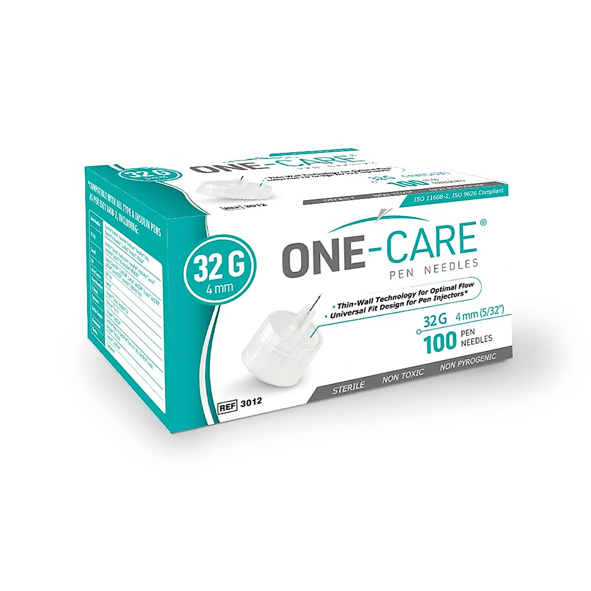 MediVena ONE-CARE Pen Needles 32G x 4 mm (5/32’’), 100/bx, Ultra-Thin for Comfortable Insulin Injection