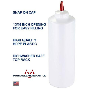 Pinnacle Mercantile Plastic Condiment Squeeze Bottles with Red Tip Cap 32-ounce Set of 4