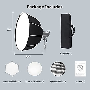 Bowens Mount Parabolic Softbox, Upgraded One-Step Quick Installation, Takerers 33.5" Deep Parabolic Softbox Diffuser with Honeycomb Grid, Compatible for Aputure/Smallrig/Neewer/GVM Lights, Flash