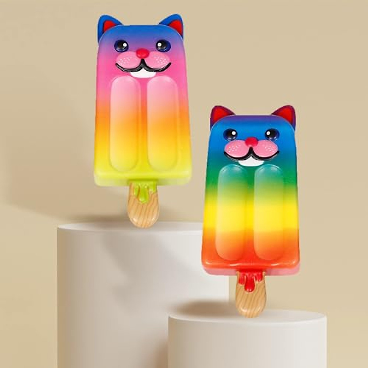 Anboor 2pcs Popsicle Cat Squishies Toys Squeeze Sets Kawaii Slow Rising Scented Kid Toys Cute Animal Collect