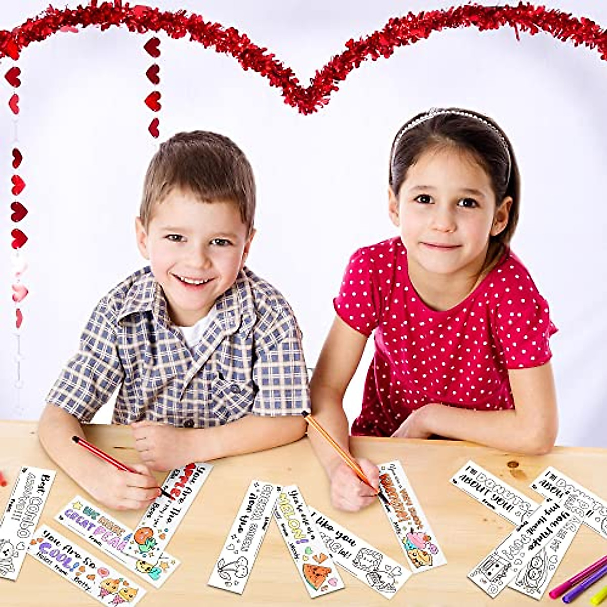 3sscha 75pcs Valentine’s Day Color Your Own  Bookmarks Food Theme Kid Creative DIY Coloring Paper Bookmark Valentine Blank Paint Bookmarks for Teacher Student Valentines Art Gift Party Reward Supplies