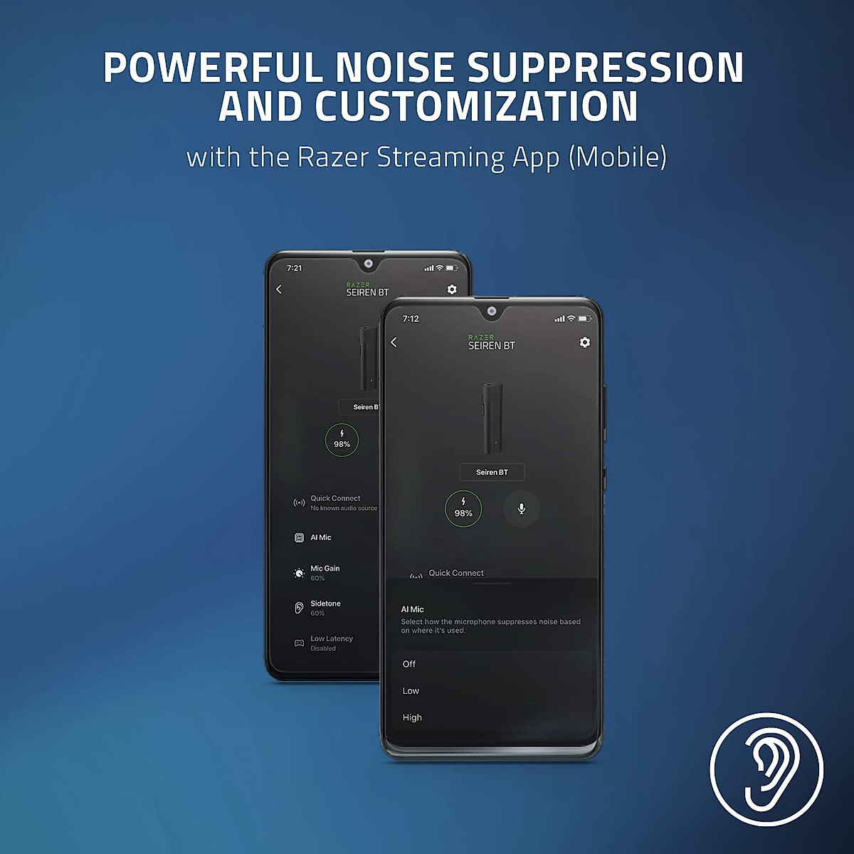 Razer Seiren BT: Bluetooth Microphone for Mobile Streaming (Android, iPhone/iOS) - Clip-On Design - Wireless Lavalier Lapel Omnidirectional Mic - 2 Wind Socks - 3.5MM Port - Great for Vlogging