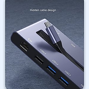 Port Expander USB C Hub 9 in 1 Type C Adapter with Hidden Cable Dock Station (HDMI/VGA/Ethernet/2 USB 3.0/USB 2.0/SD and TF Slots/PD 100W) USB Splitter