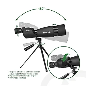 ESSLNB Spotting Scope with Tripod Cell Phone Adapter 25-75 X 70 BAK4 Waterproof Straight Spotting Scopes for Target Shooting Hunting Bird Watching