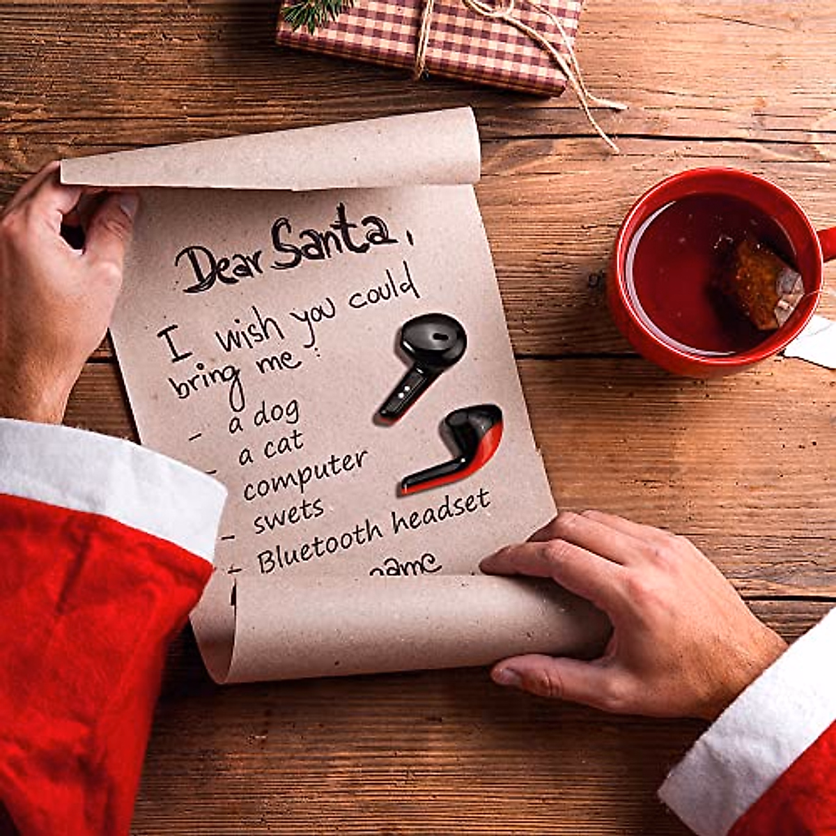 Chiline Wireless Bluetooth Earbuds 5.1 in-Ear Light-Weight Earphones Built-in Microphone,IPX5 Waterproof Headphones,True Noise Cancelling Wireless Earbuds,Black & Red for Gift