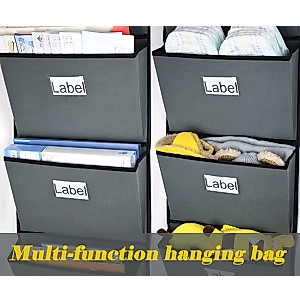 VAKMRVE Over the Door Hanging File Organizer 5 Extra Large Pockets Wall Hanging File Folders Organizer Holders,Home Office Supplies Storage Pocket Chart for Paper Mails Planners Notebooks,Gray