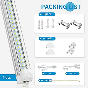 SHOPLED 4FT LED Shop Light, 40W 5500LM 5000K Daylight White, Linkable T8 LED Tube Lights 4FT, V-Shape, 4 Foot LED Shop Lights for Garage, 4 Pack