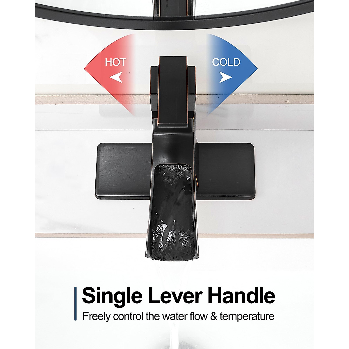 HOIGY Bathroom Waterfall Faucet, Brass Oil Rubbed Bronze Bathroom Faucet Single Handle, 4 Inch Bathroom Sink Faucet 1 Hole or 3 Holes, Bathroom Faucets with Pop-Up Drain & Deck Plate for RV Farmhouse