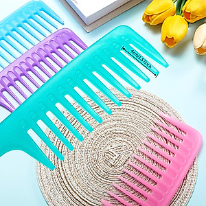 TecUnite 4 Pieces 9 1/2 Inches Anti-static Large Tooth Detangle Comb, Wide Tooth Hair Comb Salon Shampoo Comb for Long Hair and Curly Hair (Light Blue, Purple, Pink and Cyan)
