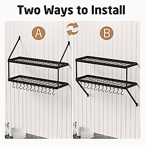KES 30-Inch Pot Rack 2 Tier Pan Rack for Kitchen Wall Mounted Pot Organizer with 12 S-Hooks Heavy-Duty Matte Black, KUR218S75B-BK