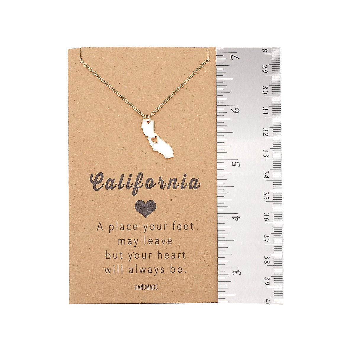 quan jewelry California State Necklace, Handmade California Map Pendant Charm, Inspirational Necklace with Greeting Card (Rose Gold Tone)