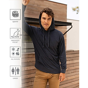 Global Blank Men's Hooded Shirt Long Sleeve T-Shirt with Hood Lightweight Hoodie for Men, Dark Gray, X-Large