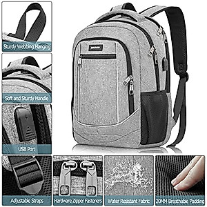 BIKROD Travel Laptop Backpack for Men and Women, Backpack for School Teen Boys and Girls, Student Bookbag 15.6 inch Laptop Compartment with USB Charging Port and Anti theft Poket, Grey