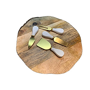 HSHQING Marble Cheese Knife Set of 4 Gold and White Charcuterie Accessories, Heavy Marble Handle Butter Spatula Sandwich Cream Knives Cheese Spreader Cutter,Housewarming Gift