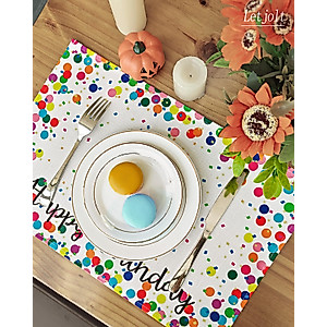Letjolt Birthday Placemat Happy Birthday Sign Birthday Table Mats White Birthday Table Decorations Birthday Party Supplies, Set of 4