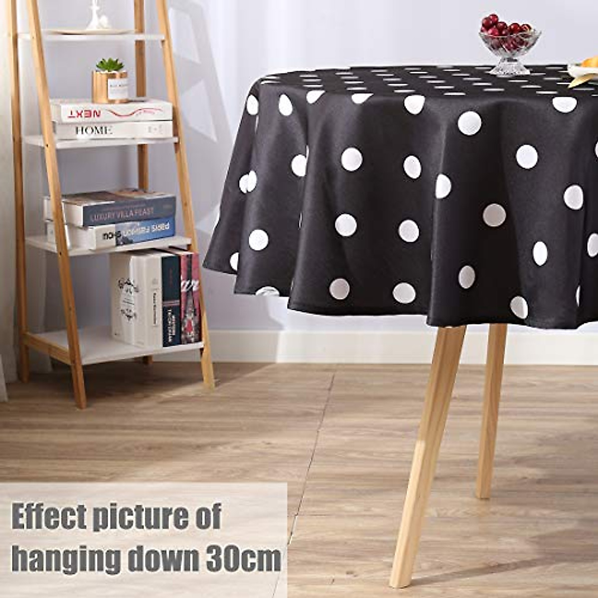 Eternal Beauty 60" Table Cloth Round Water Resistant Polyester Picnic Tablecloth for Outdoor Dining Table (Black and White Dots)