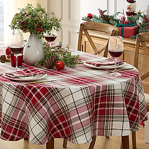 Newbridge Christmas Sully Tartan Plaid 60 x 84 Inch Oval Fabric Tablecloth, 100% Woven Cotton Holiday Table Cover for Dining Party, Buffet and Banquet