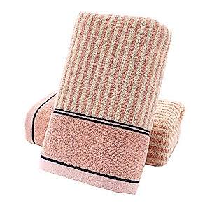 Pidada Hand Towels Set of 2 100% Cotton Striped Pattern Absorbent Soft Decorative Towel for Bathroom 13.4 x 29.1 Inch (Pink)