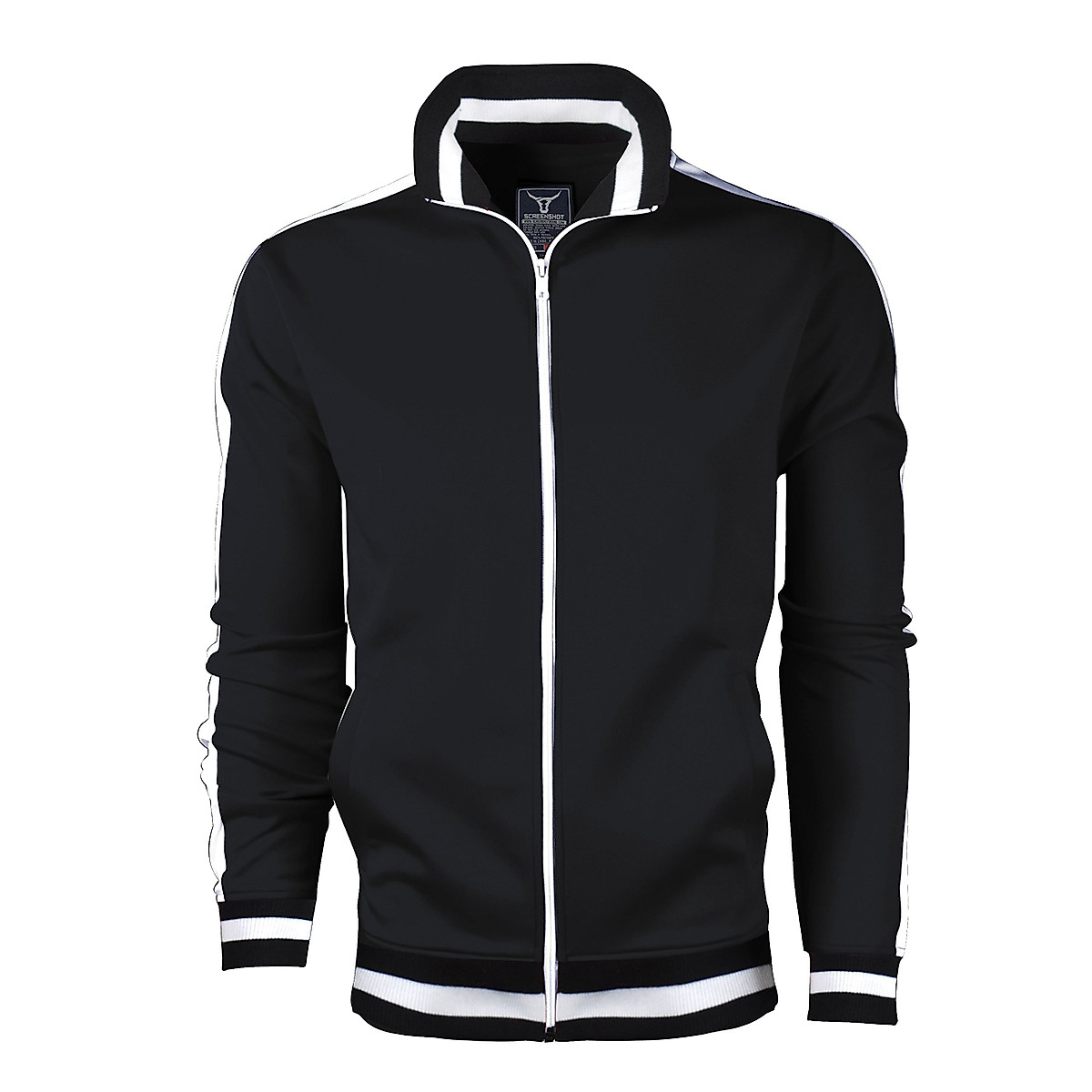SCREENSHOTBRAND-51700 Mens Urban Hip Hop Premium Track Jacket - Slim Fit Side Taping Basic-Black-Medium